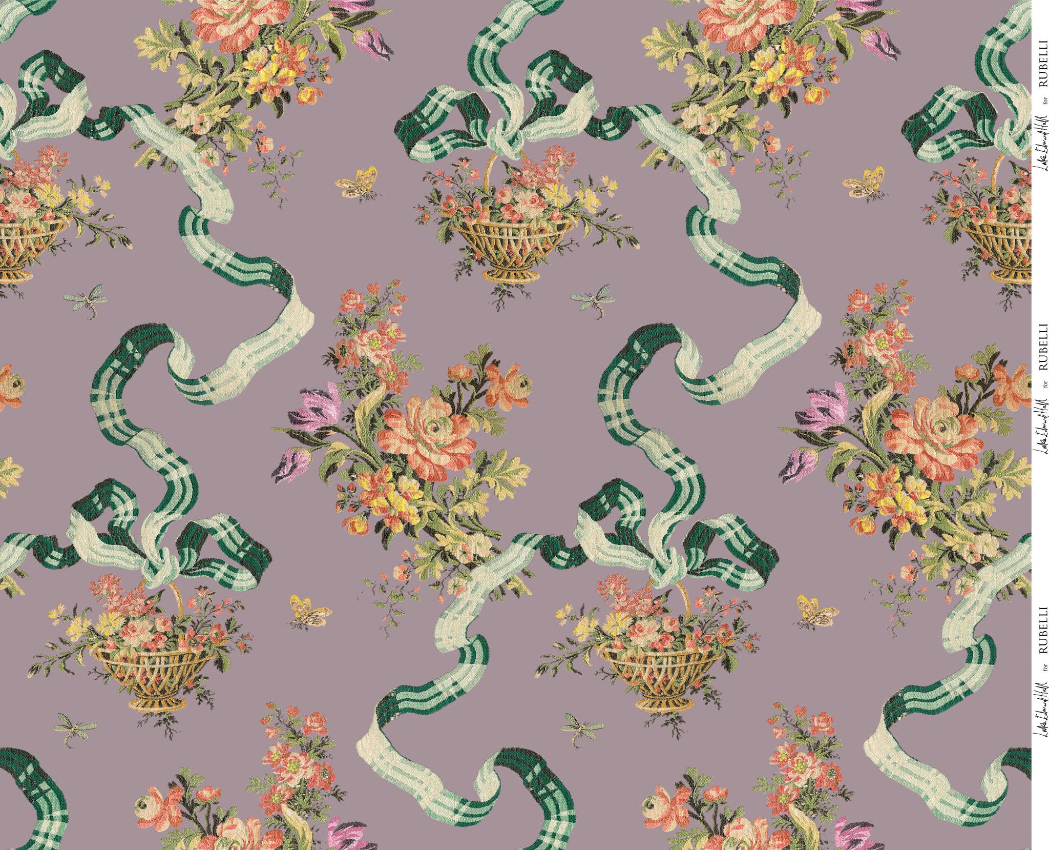 Ribbon bouquet. Linen and cotton print. Rubelli